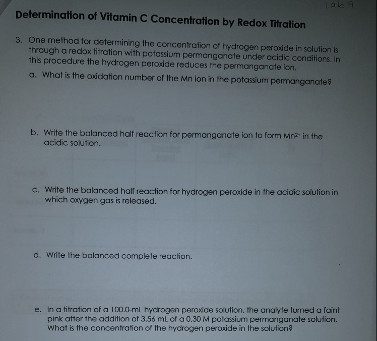 Solved Determination of Vitamin C Concentration by Redox | Chegg.com