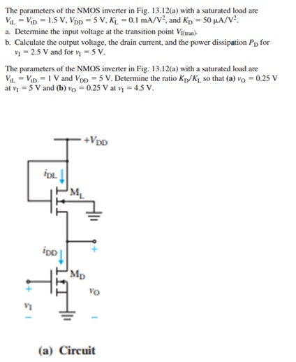Solved The parameters of the NMOS inverter in Fig. 13.12(a) | Chegg.com