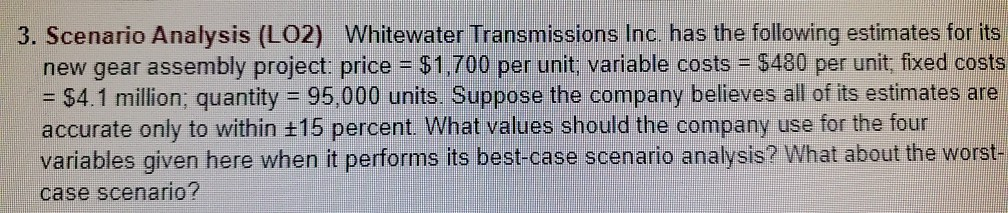 Solved 3. Scenario Analysis (LO2) Whitewater Transmissions | Chegg.com