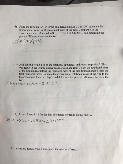 Solved This is the data I collected during my rotational | Chegg.com