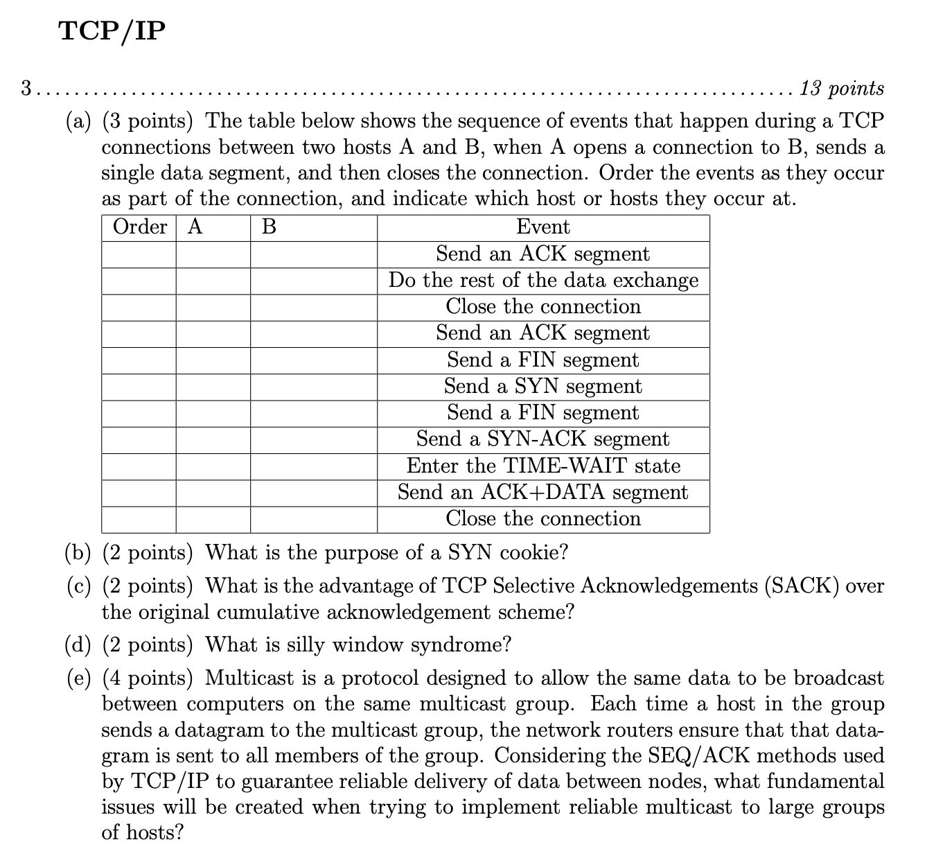 Solved 313 ﻿points(a) (3 ﻿points) ﻿The table below shows the | Chegg.com