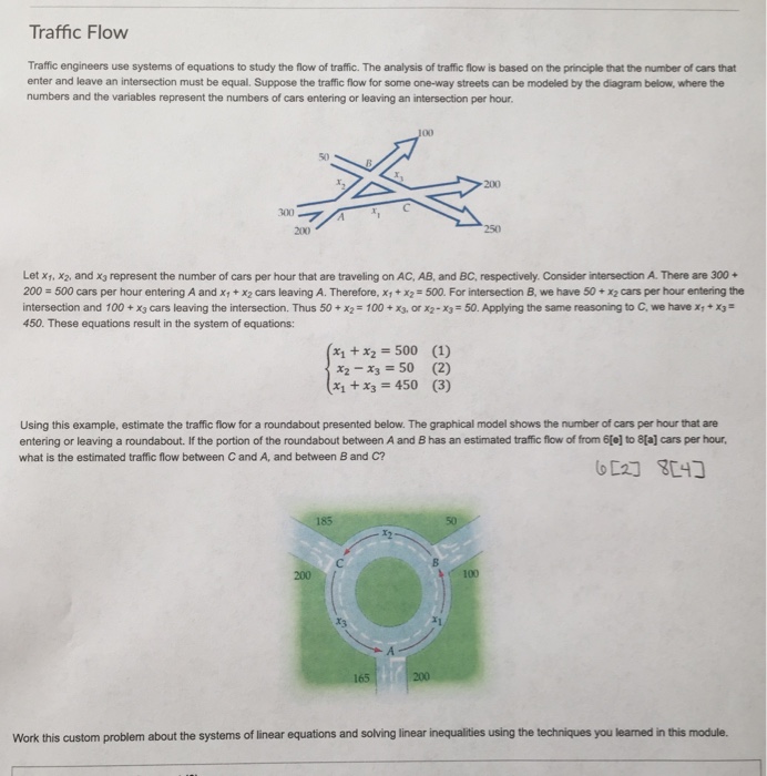 Solved Traffic engineers use systems of equations to study | Chegg.com