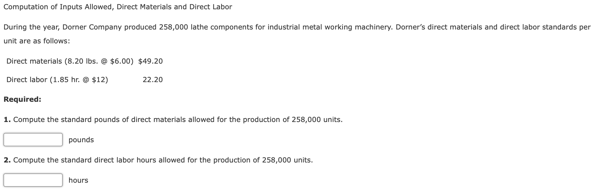Solved Computation of Inputs Allowed, Direct Materials and | Chegg.com