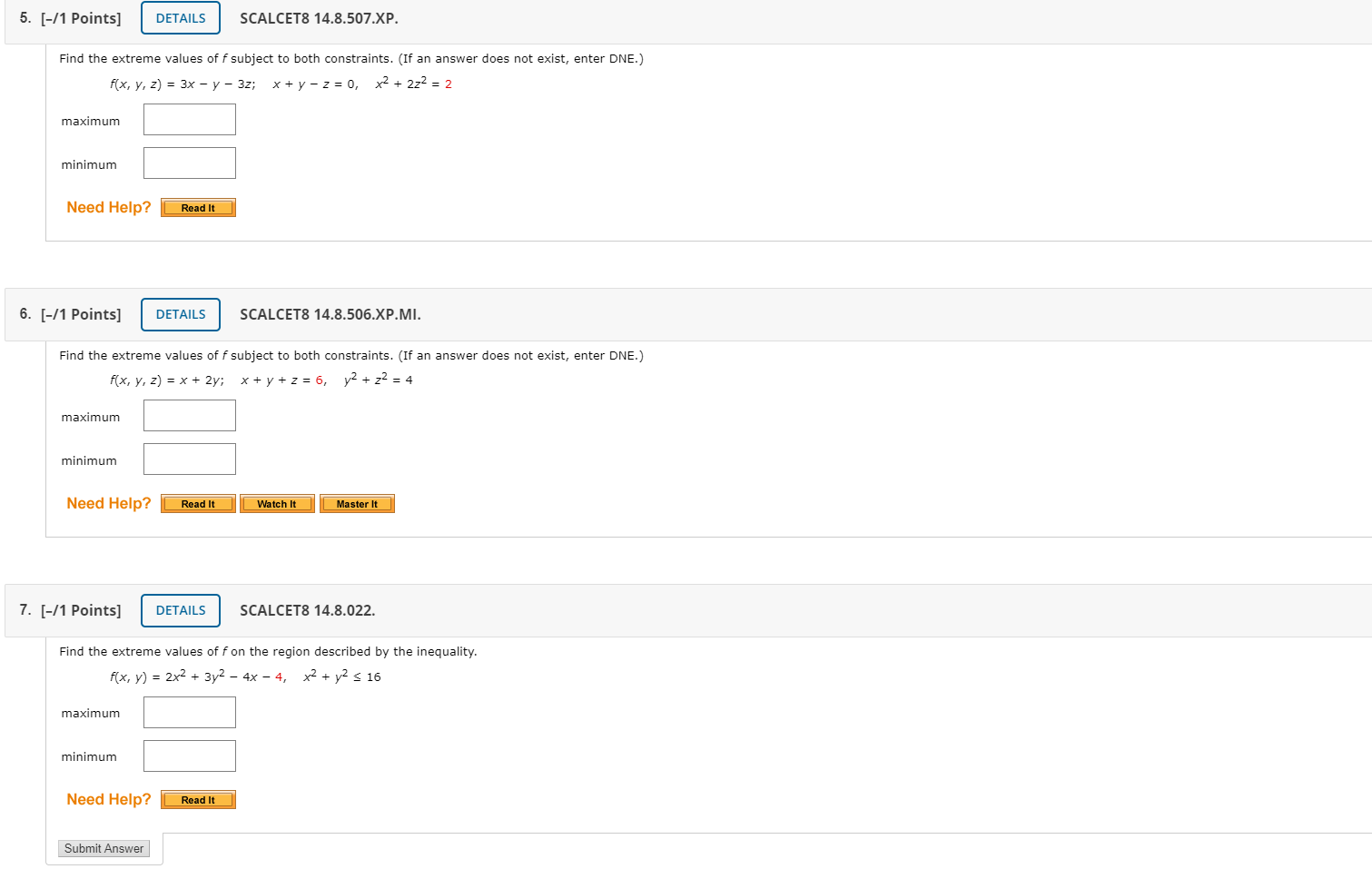 Solved 5. [-11 Points] DETAILS SCALCET8 14.8.507.XP. Find | Chegg.com