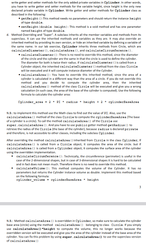 Solved e. The subclass Cylinder inherits a toString () | Chegg.com