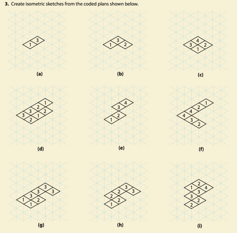 Solved 3. Create isometric sketches from the coded plans | Chegg.com