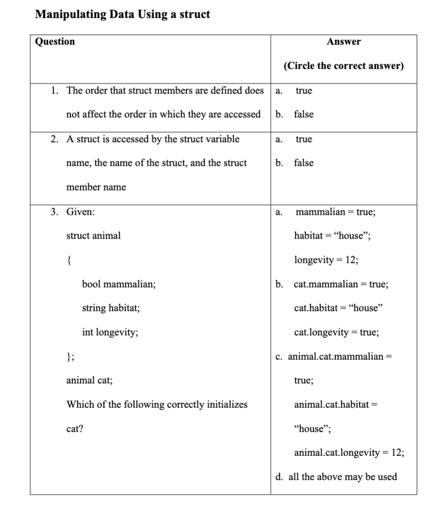 Solved Manipulating Data Using a struct Question Answer | Chegg.com