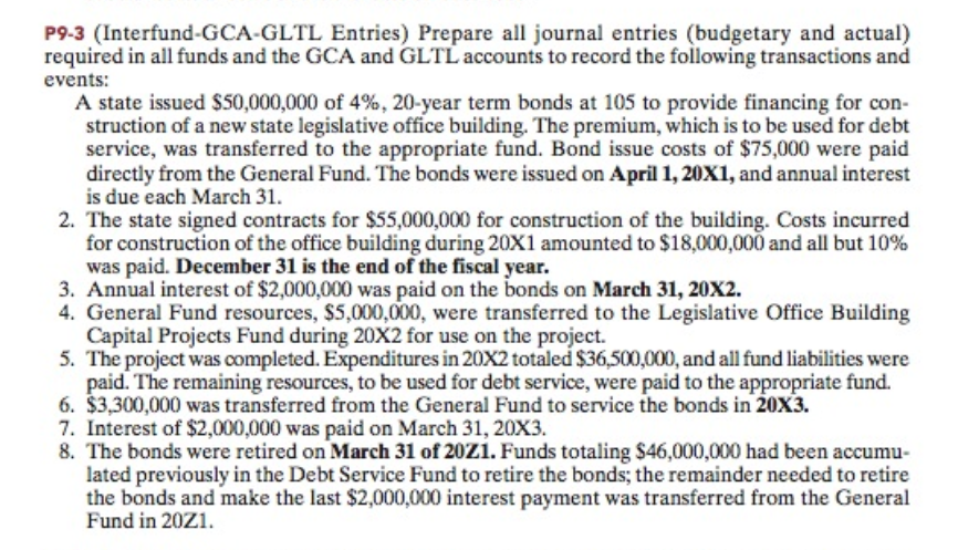 Solved P9-3 (Interfund-GCA-GLTL Entries) Prepare all journal | Chegg.com