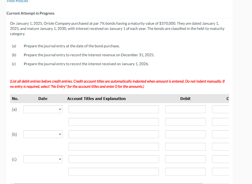 Solved On January 1, 2025, Oriole Company purchased at par | Chegg.com