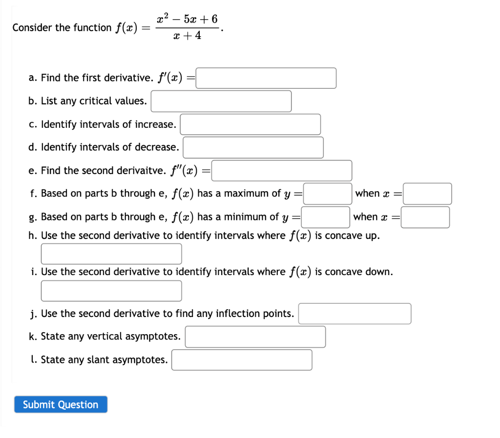 Solved Consider the function f(x)=x+4x2−5x+6. a. Find the | Chegg.com