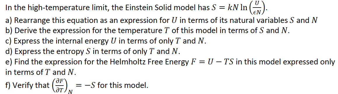 Solved In the high-temperature limit, the Einstein Solid | Chegg.com