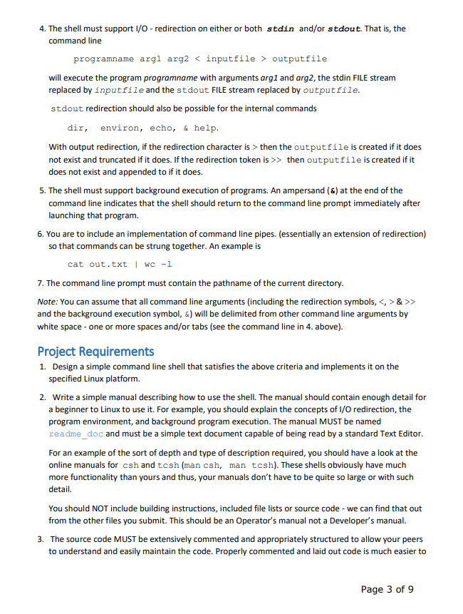 Solved Project 2: Developing a Linux Shell In this project, | Chegg.com