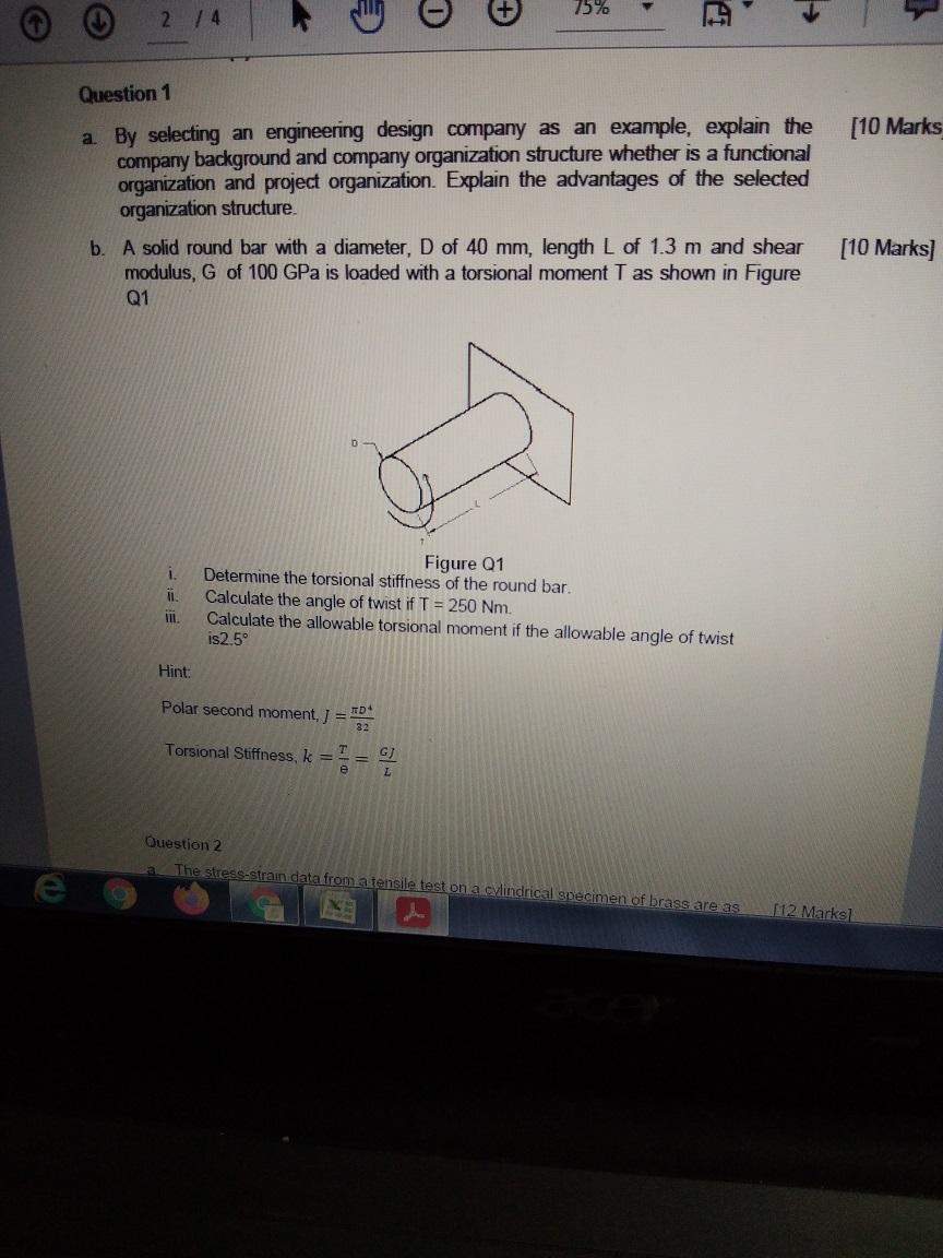 Solved 75% 2 14 6 Question 1 [10 Marks a By selecting an | Chegg.com