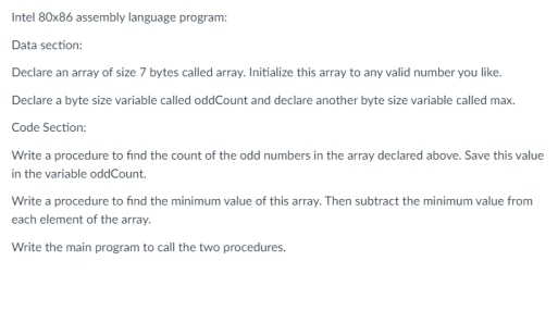 Solved Intel 80x86 assembly language program: Data section: | Chegg.com