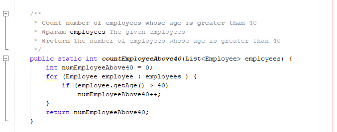 Solved Is it possible to solve method countEmployeeAbove40 | Chegg.com