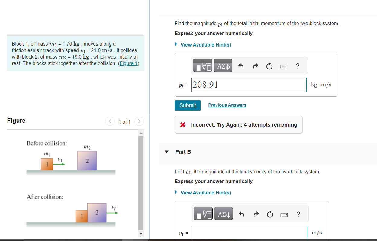 Solved Find the magnitude pi of the total initial momentum | Chegg.com