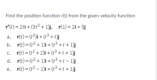 Solved Find the position function r(t) from the given | Chegg.com
