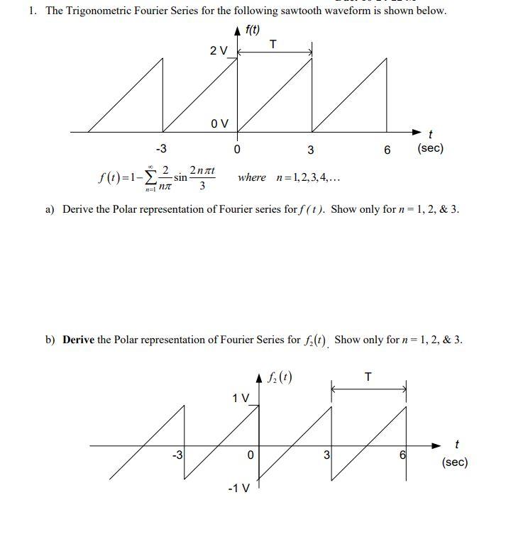 Solved 1. The Trigonometric Fourier Series for the following | Chegg.com