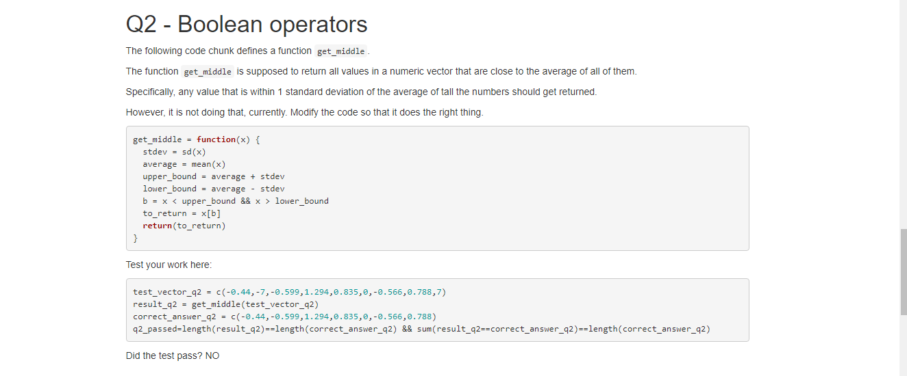 Solved Q2 - Boolean operators The following code chunk | Chegg.com