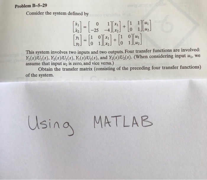 Solved Problem B-5-29 Consider the system defined by This | Chegg.com