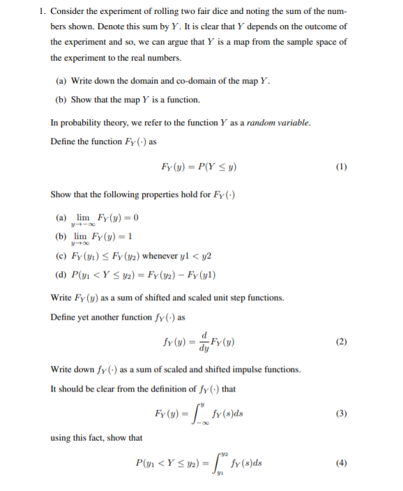 Solved 1. Consider the experiment of rolling two fair dice | Chegg.com