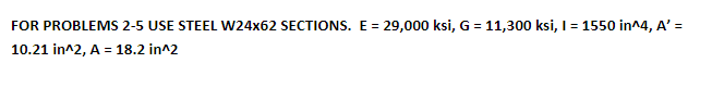 Solved FOR PROBLEMS 2-5 USE STEEL W24x62 SECTIONS. E = | Chegg.com