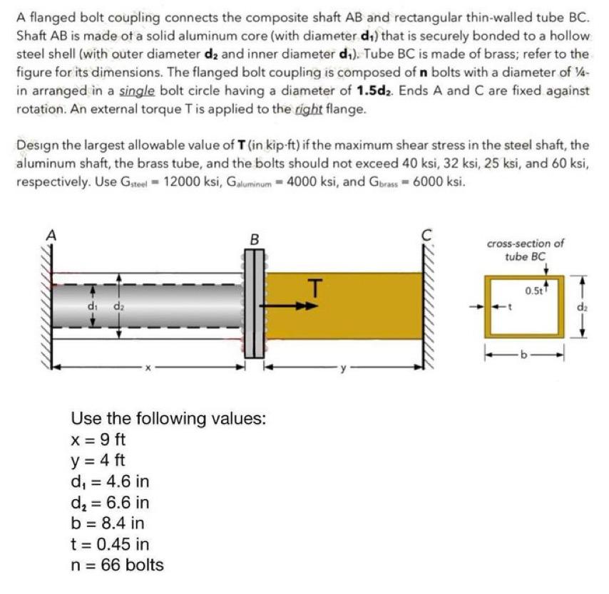A flanged bolt coupling connects the composite shaft | Chegg.com