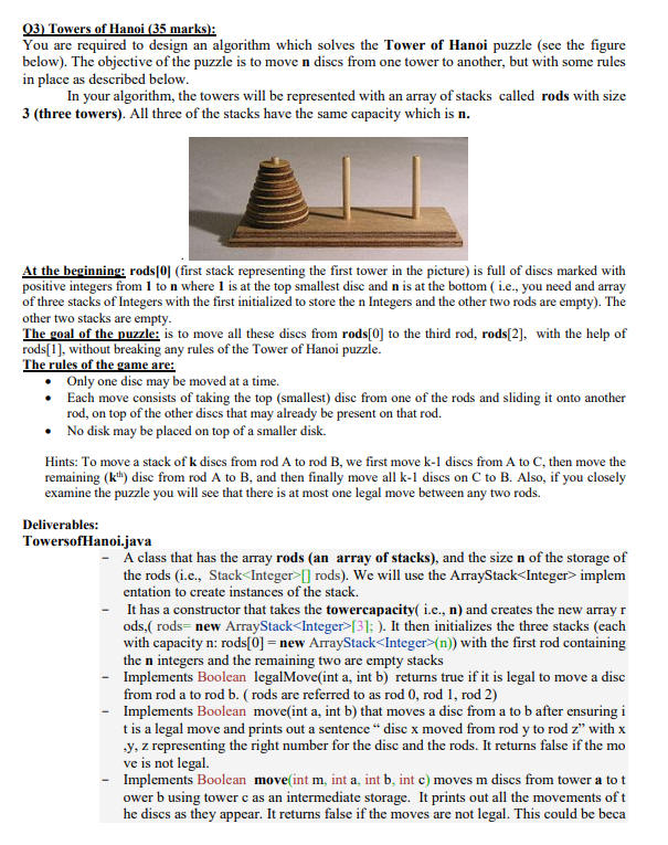 Solved 03) Towers of Hanoi (35 marks): required to design an | Chegg.com