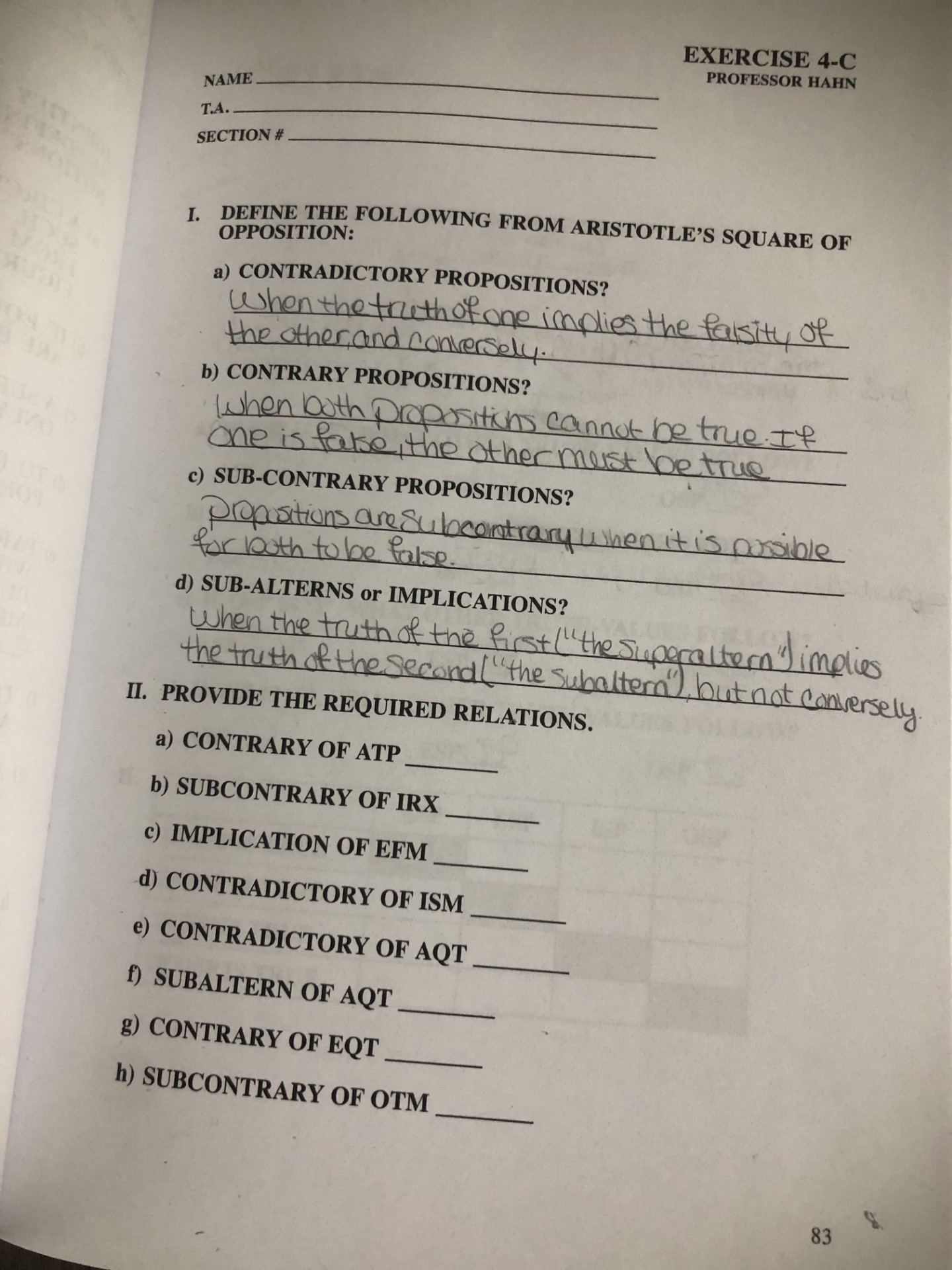 Solved NAMEPROFESSOR HAHNT.A.SECTION #I. DEFINE THE | Chegg.com