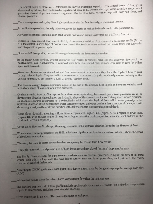 Solved The critical depth of flow, y, is The normal depth of | Chegg.com