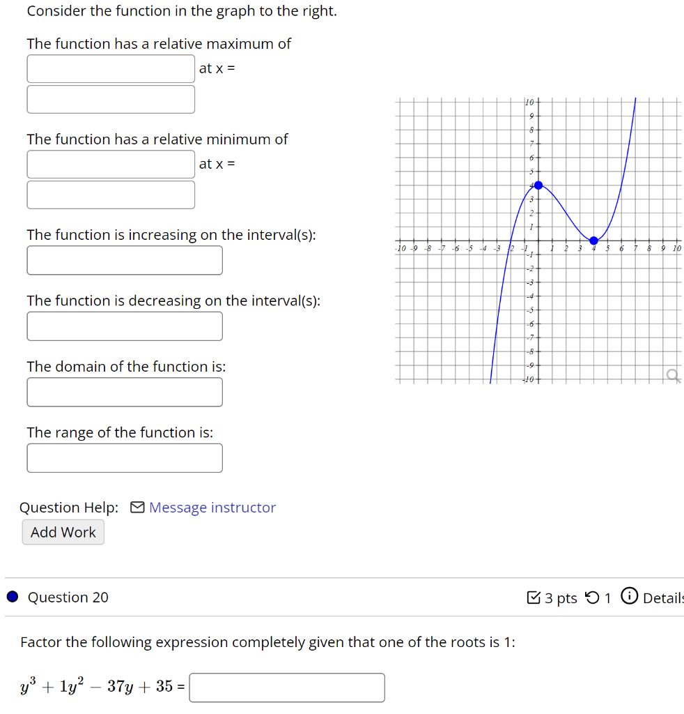 Solved Consider the function in the graph to the right. The | Chegg.com