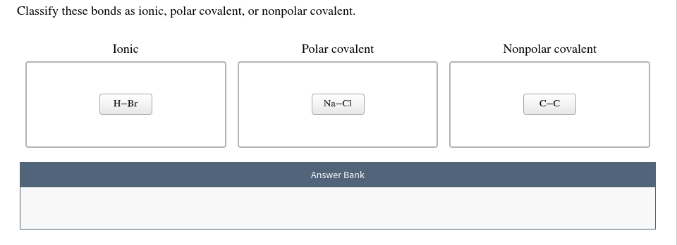 Solved Classify these bonds as ionic, polar covalent, or | Chegg.com