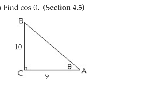 Solved Find cos 0. (Section 4.3) B, 10 D A 9 | Chegg.com