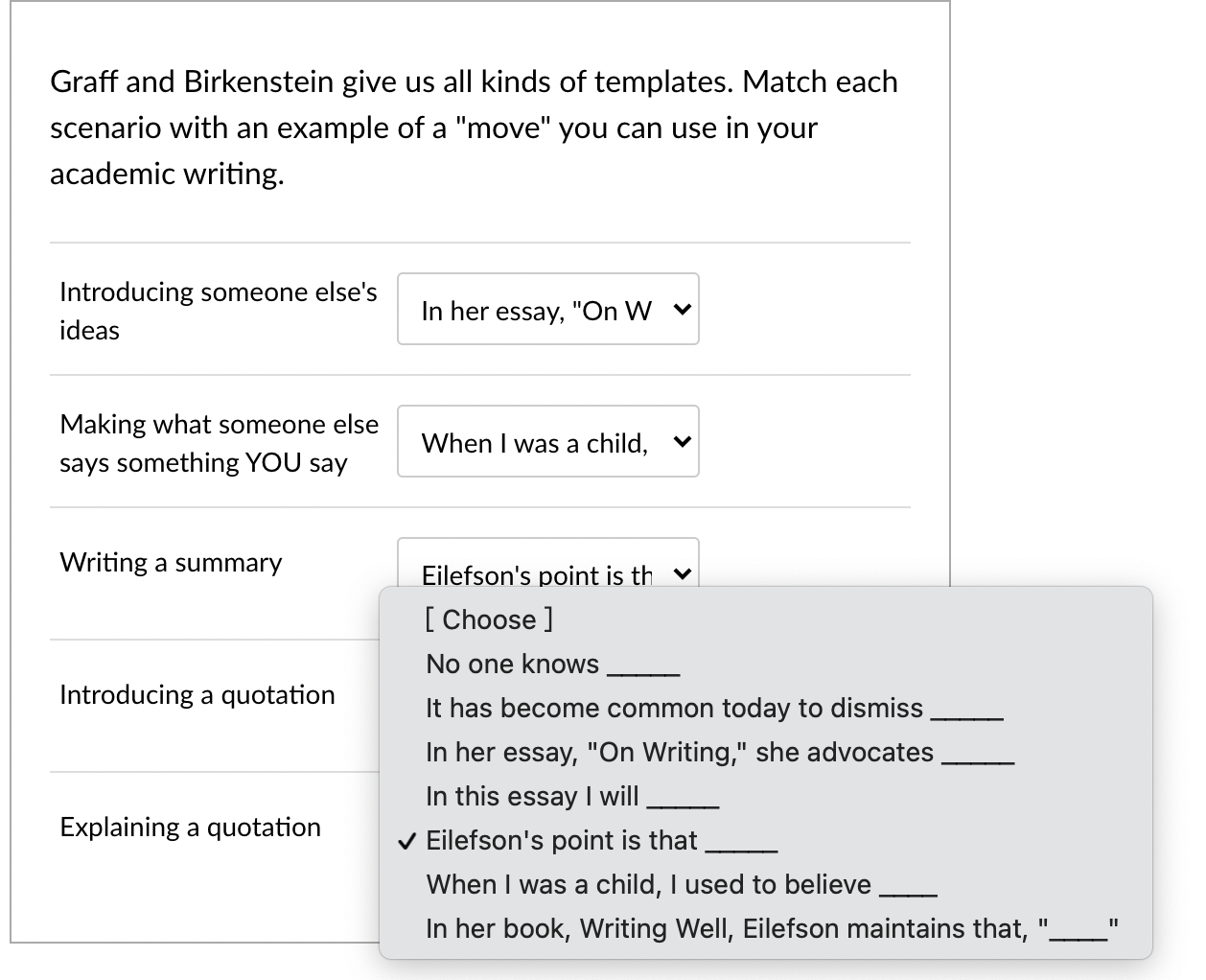 Solved About writing. Match multiple choice questions. The | Chegg.com
