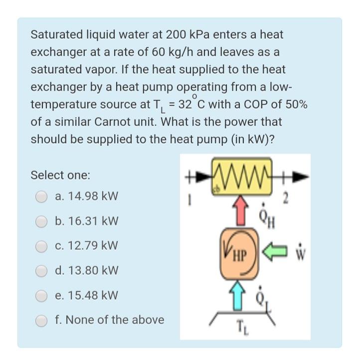 Solved Saturated liquid water at 200 kPa enters a heat | Chegg.com