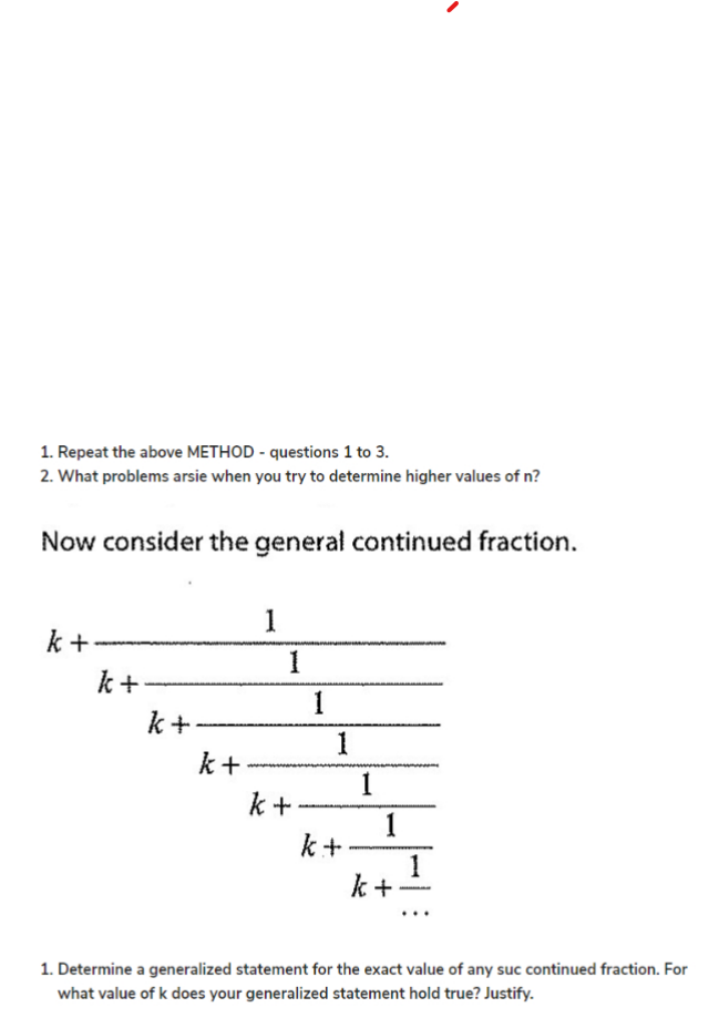 Solved Description Consider the continued fraction below. 1+ | Chegg.com