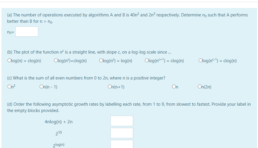 Solved (a) The number of operations executed by algorithms A | Chegg.com