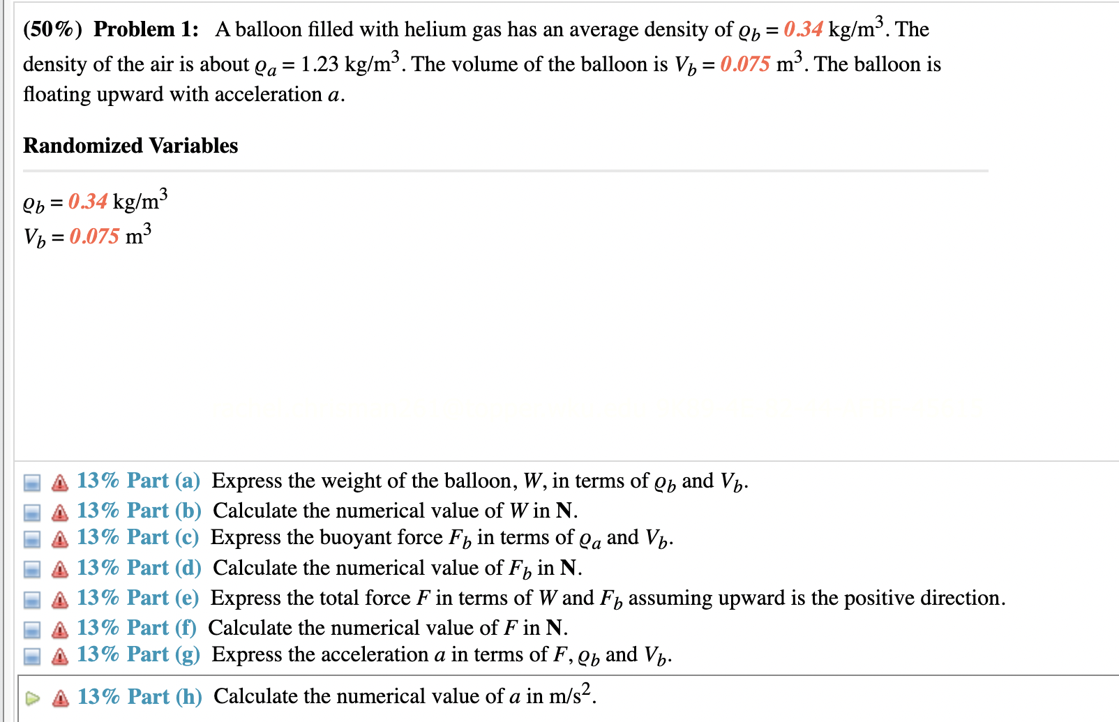 Solved (50\%) Problem 1: A balloon filled with helium gas | Chegg.com