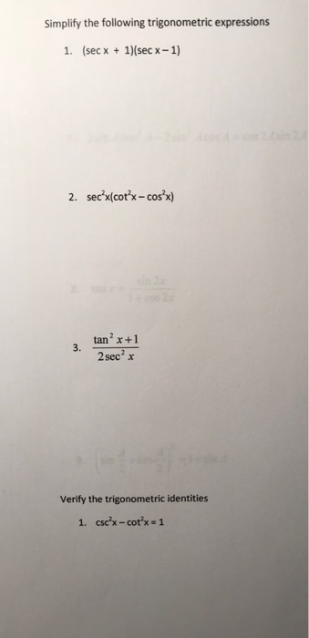 Solved Simplify the following trigonometric expressions 1. | Chegg.com