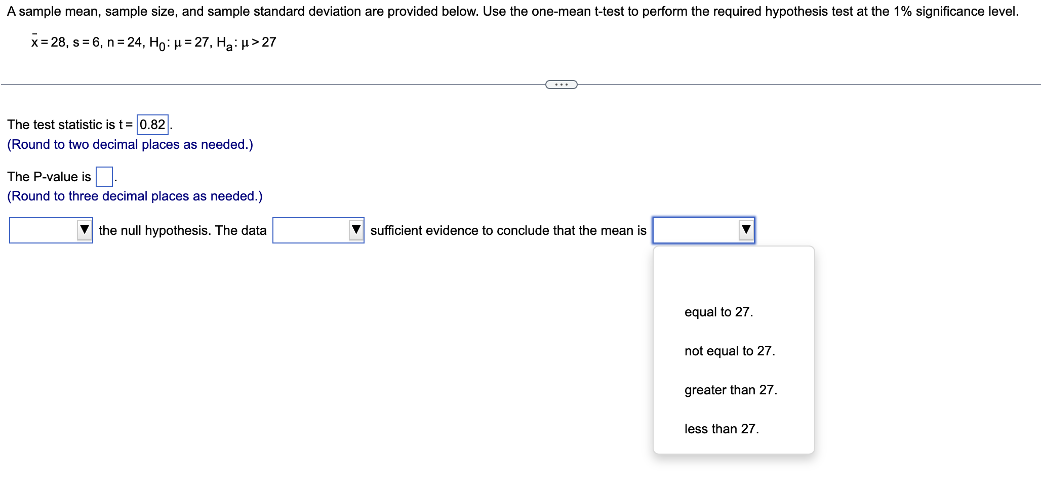 Solved A sample mean, sample size, and sample standard | Chegg.com