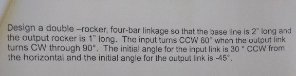 Solved Design a double -rocker, four-bar linkage so that the | Chegg.com