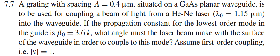 Solved 7.7 A grating with spacing Λ=0.4μm, situated on a | Chegg.com