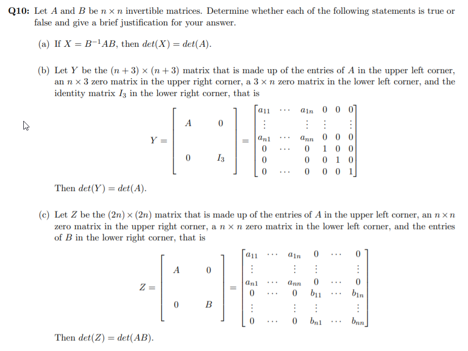 Solved Q10: Let A and B be nxn invertible matrices. | Chegg.com