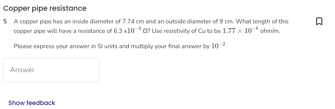 Solved Copper pipe resistance 5 A copper pipe has an inside | Chegg.com