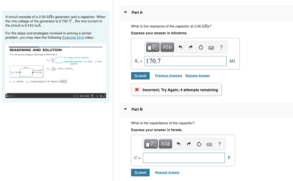 Solved Part C: If the rms voltage is maintained at 0.700 V | Chegg.com