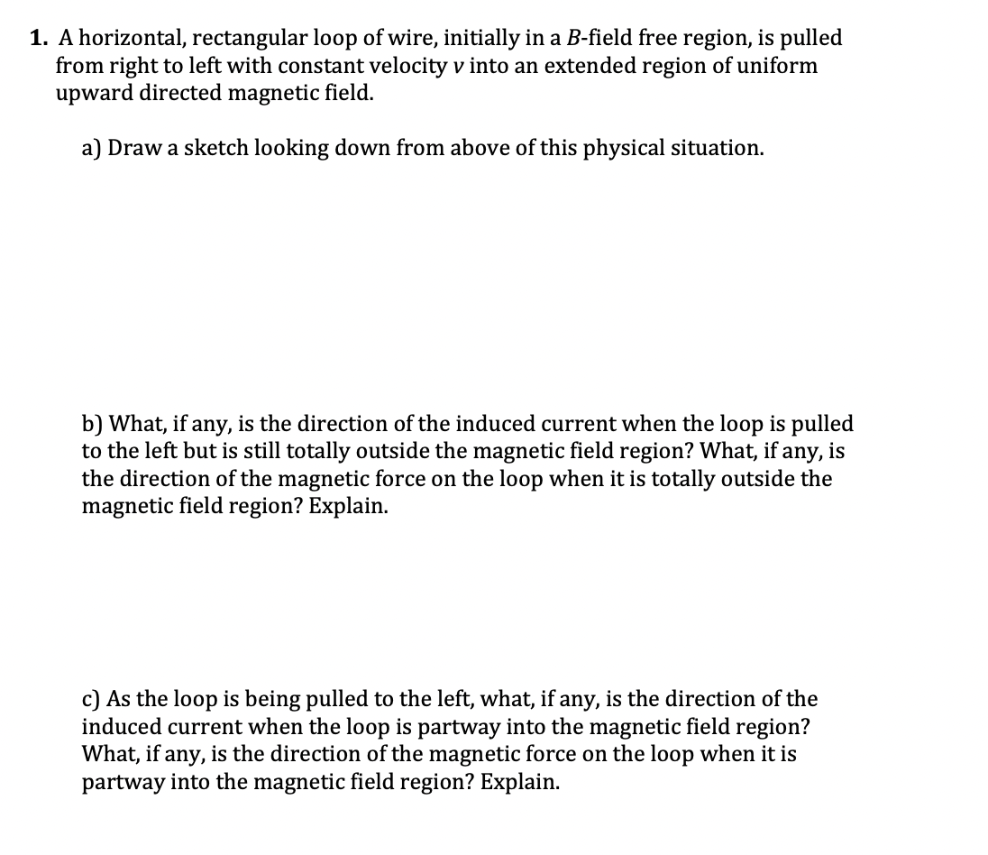 Solved 1. A horizontal, rectangular loop of wire, initially | Chegg.com