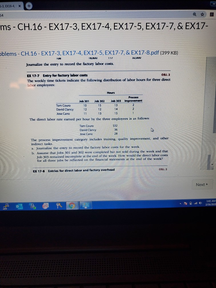 Solved 4 Problems - CH.16 - EX17-3, EX17-4, EX17-5, EX17-7, | Chegg.com