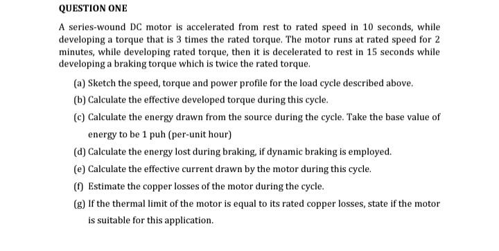 Solved A series-wound DC motor is accelerated from rest to | Chegg.com