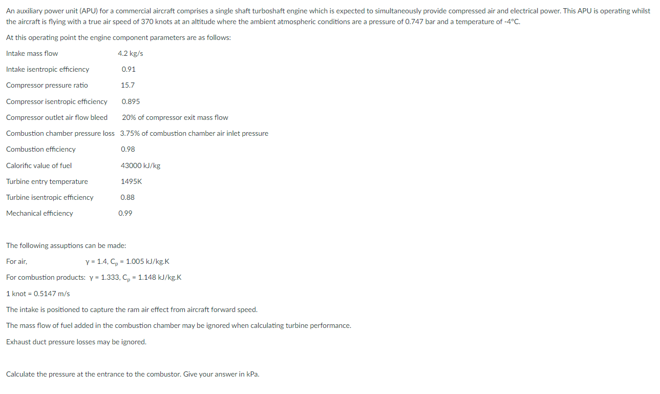 Solved An auxiliary power unit (APU) for a commercial | Chegg.com
