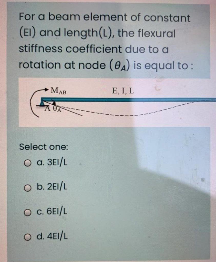 Solved For a beam element of constant (El) and length(L), | Chegg.com